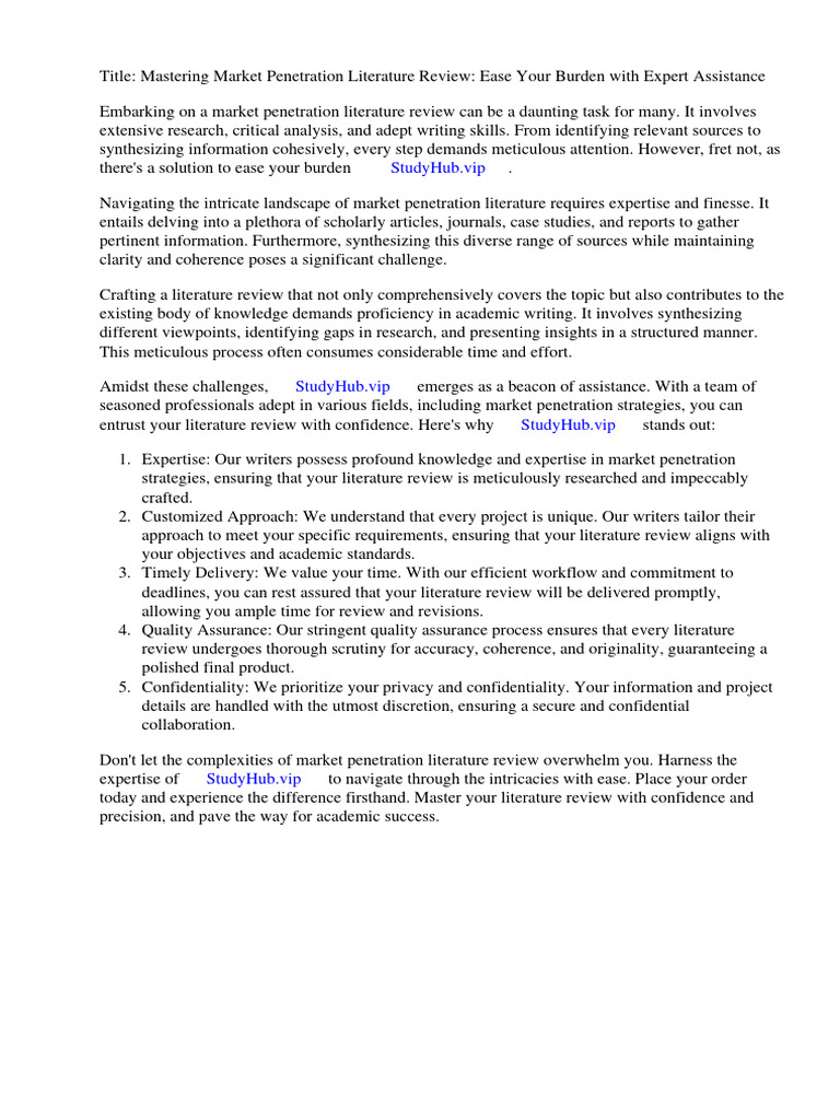 Market Penetration Literature Review | PDF | Strategic Management ... Market Penetration Literature Review | PDF | Strategic Management ...