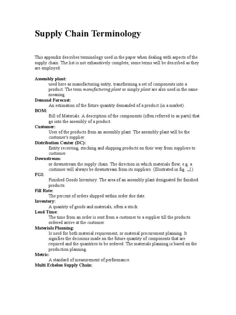 Supply Chain Terminology | PDF | Supply Chain | Inventory
