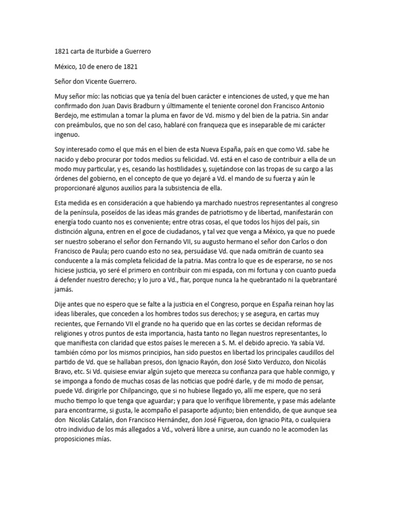 1821 Carta de Iturbide A Guerrero | PDF | Derecho