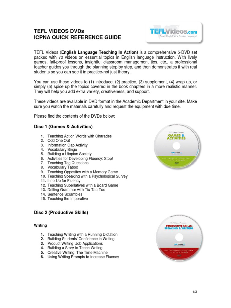 TEFL Videos DVDs ICPNA Quick Reference Guide 2019 | Download Free PDF | Vocabulary | Stress ...