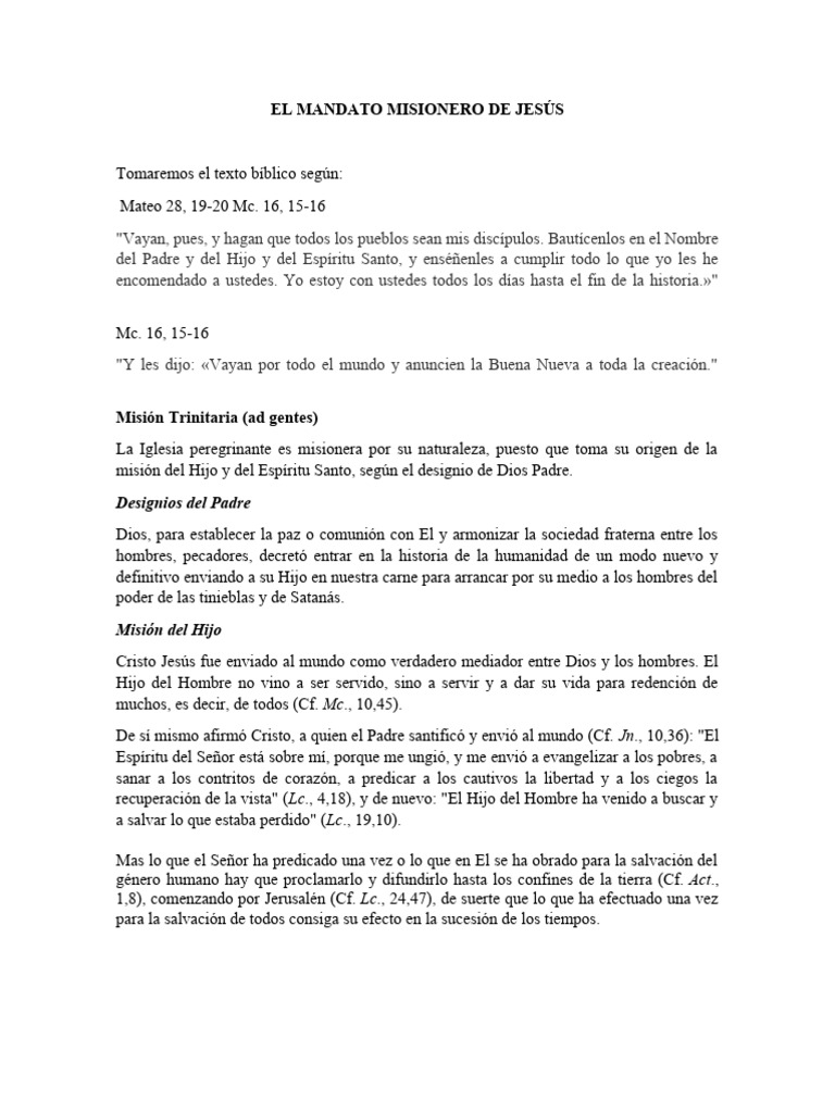 El Mandato Misionero de Jesús | Descargar gratis PDF | Jesús | Evangelización