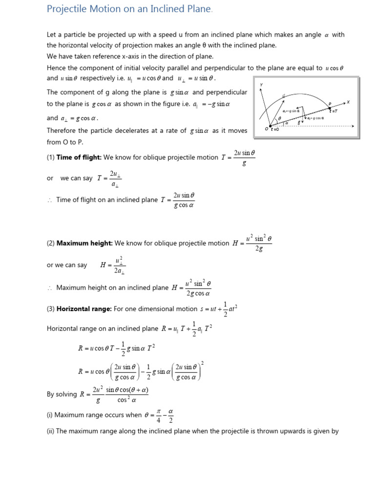 Inclined Plane Projectile Motion Formulas | PDF | Projectiles ...