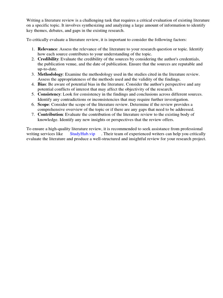 How To Critically Evaluate Literature Review | PDF | Critical Thinking ...