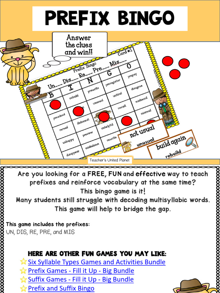 Prefix Bingo: Answer The Clues and Win!! | PDF | Linguistics