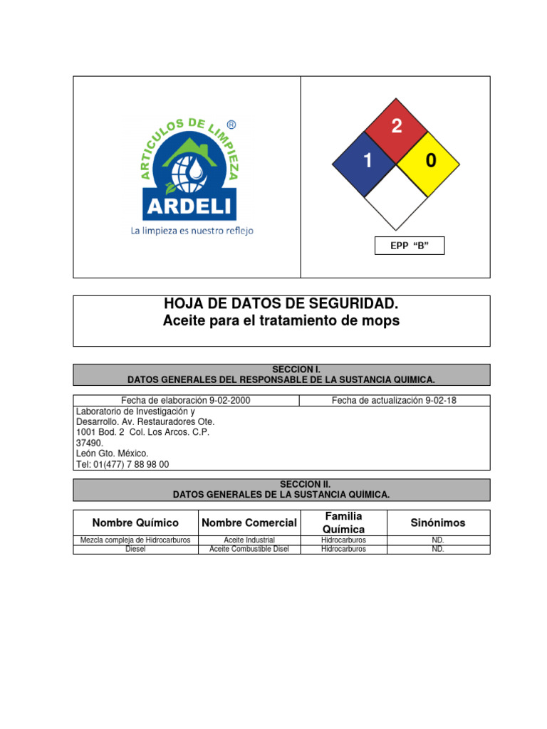 Hoja de Seguridad Liquido para Mop | PDF | Agua | Dióxido de carbono