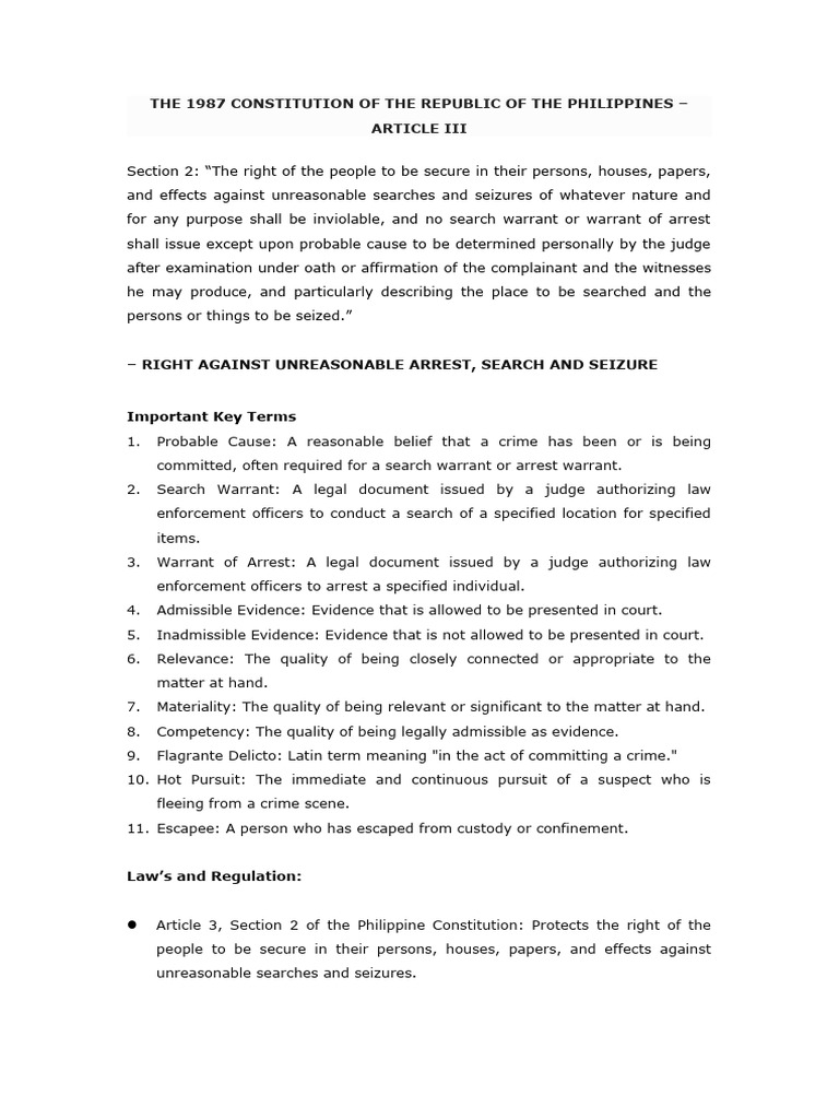 Bill of Rights Section 2 Final | PDF | Search And Seizure | Search Warrant