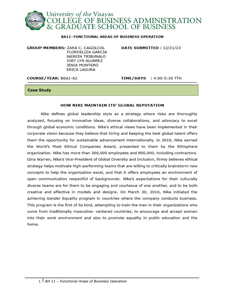 Group Case Study of Nike | PDF | Diversity (Business) | Nike