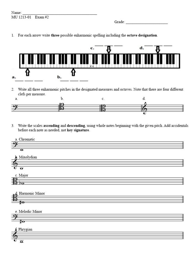Exam #2 - Sample | PDF | Minor Scale | Interval (Music)
