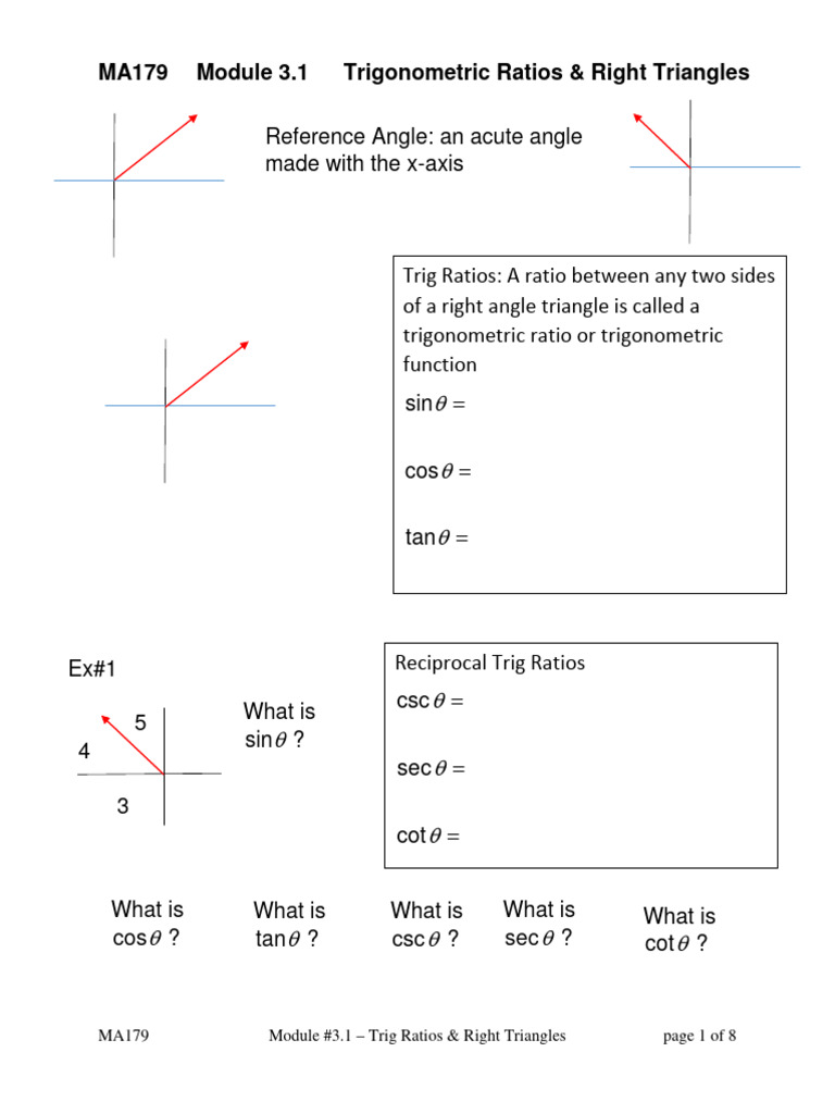 MA179 Module #3.1 Trig & Right Triangles | PDF | Trigonometric ...