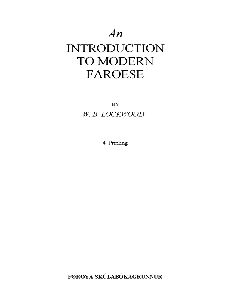 Faroese, An Introduction To Modern (Lockwood) | PDF