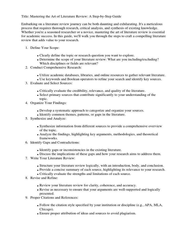 How To Do A Literature Review Describe The Steps Pdf Literature