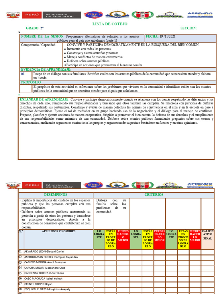 Inst de Eval. - 2° DPCC - Exp 9 - Semana 1 - Del 15 Al 19 de Noviembre 2021 | PDF