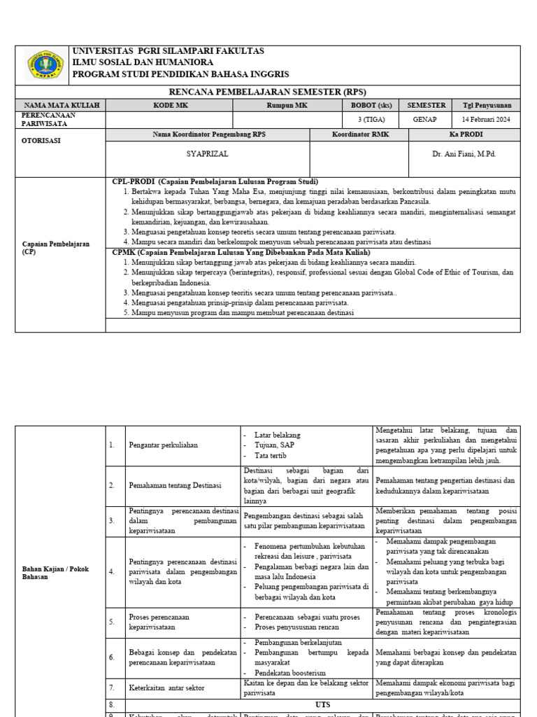 RPS Tourism Planning and Development | PDF