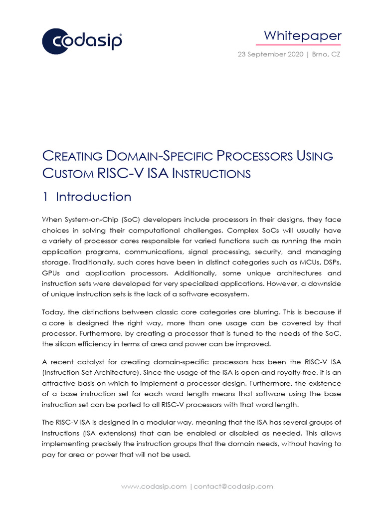 Codasip WP Domain-Specific Processors With RISC-V Custom Extension | PDF | Central Processing ...