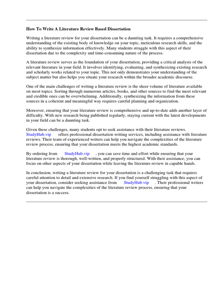 How To Write A Literature Review Based Dissertation Pdf Literature