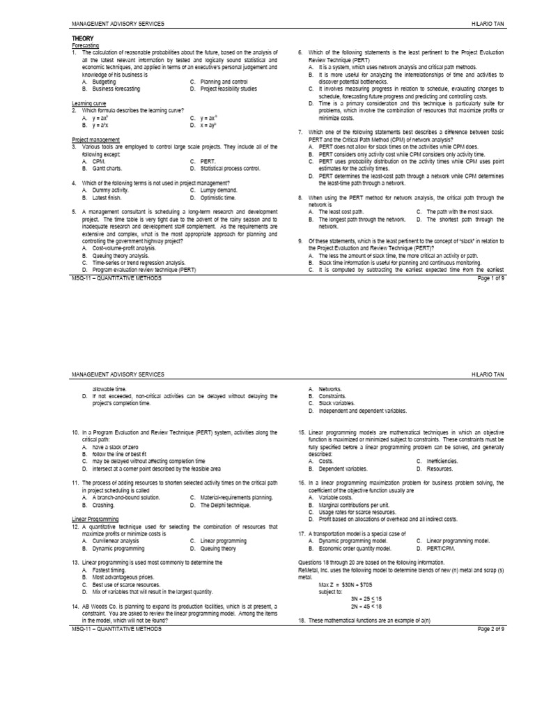 MSQ 11 Quantitative Methods | PDF | Linear Programming | Mathematical Optimization