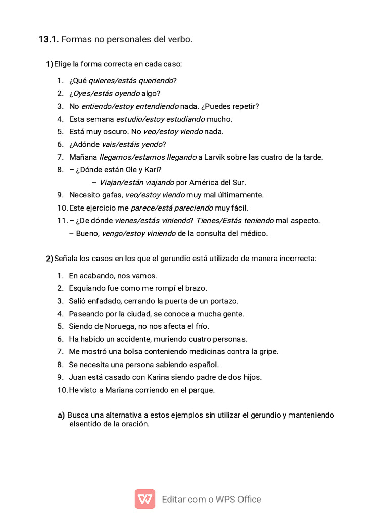 Tarea Formas No Personales Del Verbo | PDF | Verbo | Tipología Lingüística
