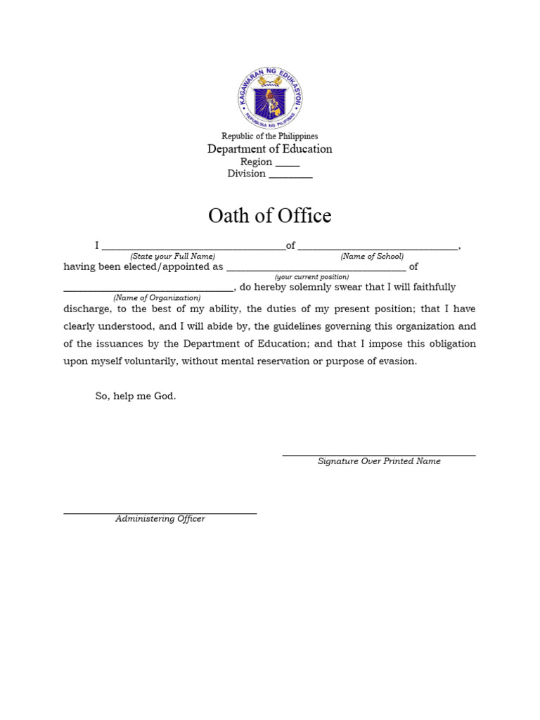 Oath Of Office Deped Sample