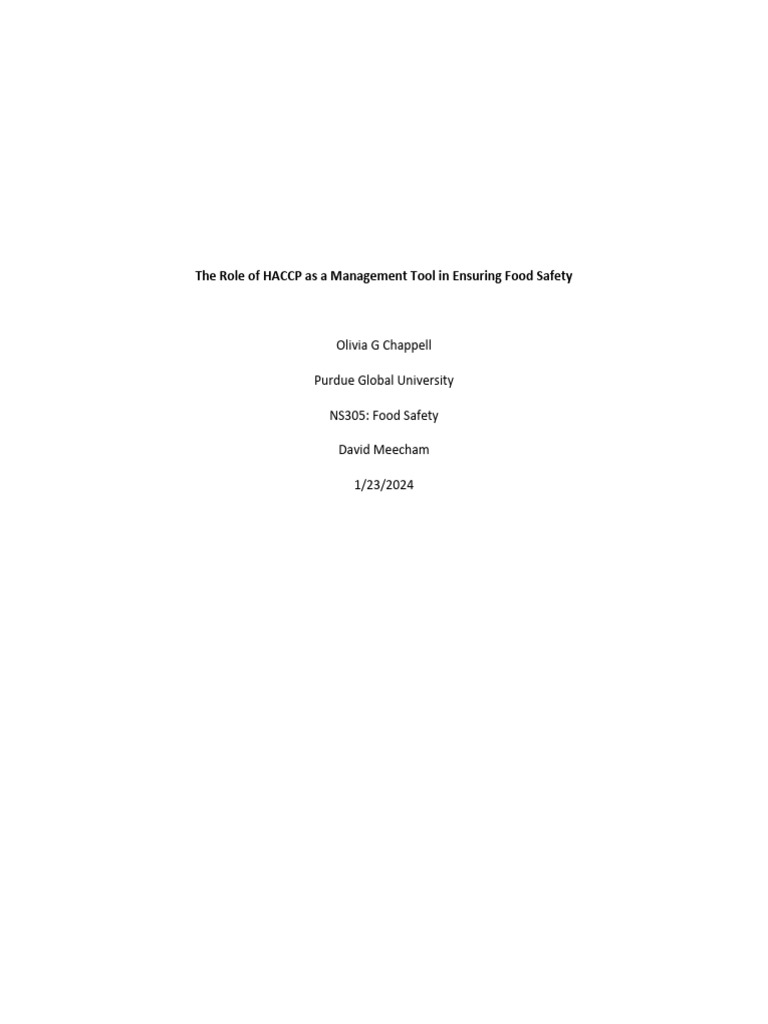 Unit 3 Food Safety Assignment - HACCP | PDF | Hazard Analysis And ...