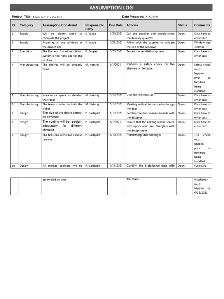 Group 7 - ASSUMPTION LOG | PDF | Building Engineering