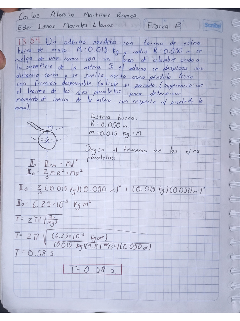 Te - Péndulo Físico. Física B. Carlos MTZ y Eder Morales | PDF