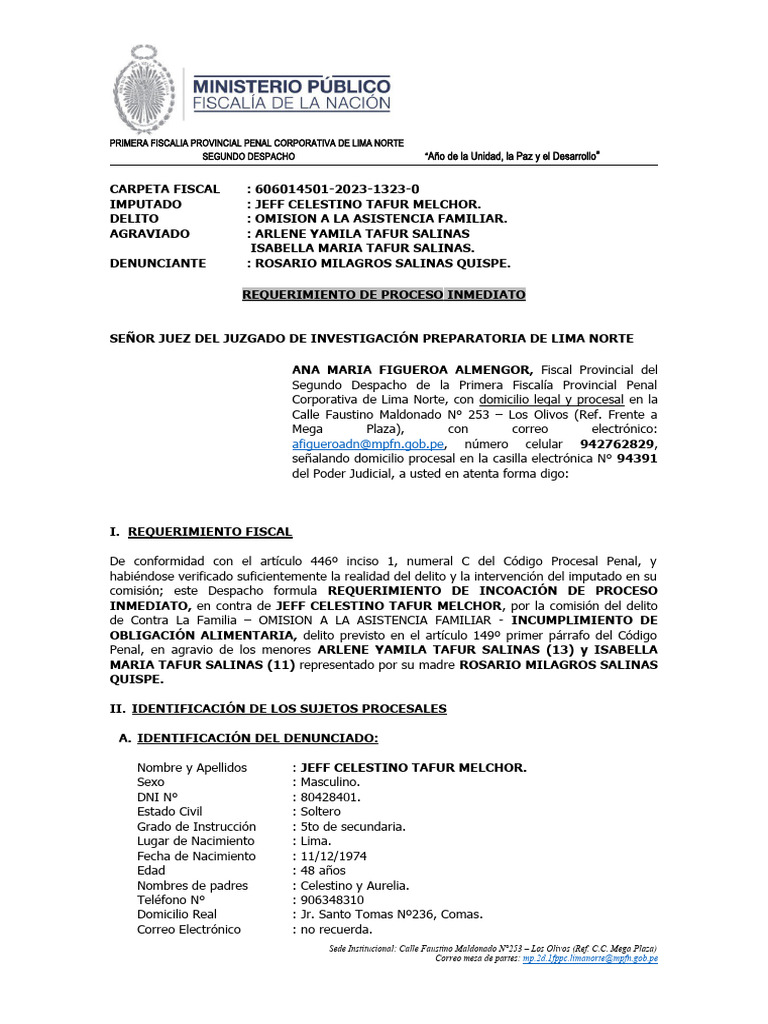 Proceso Inmediato1323-2023 | PDF | Fiscal | Pensión alimenticia