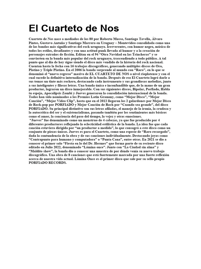El Cuarteto de Nos | PDF | Industria de la música | Musica Popular
