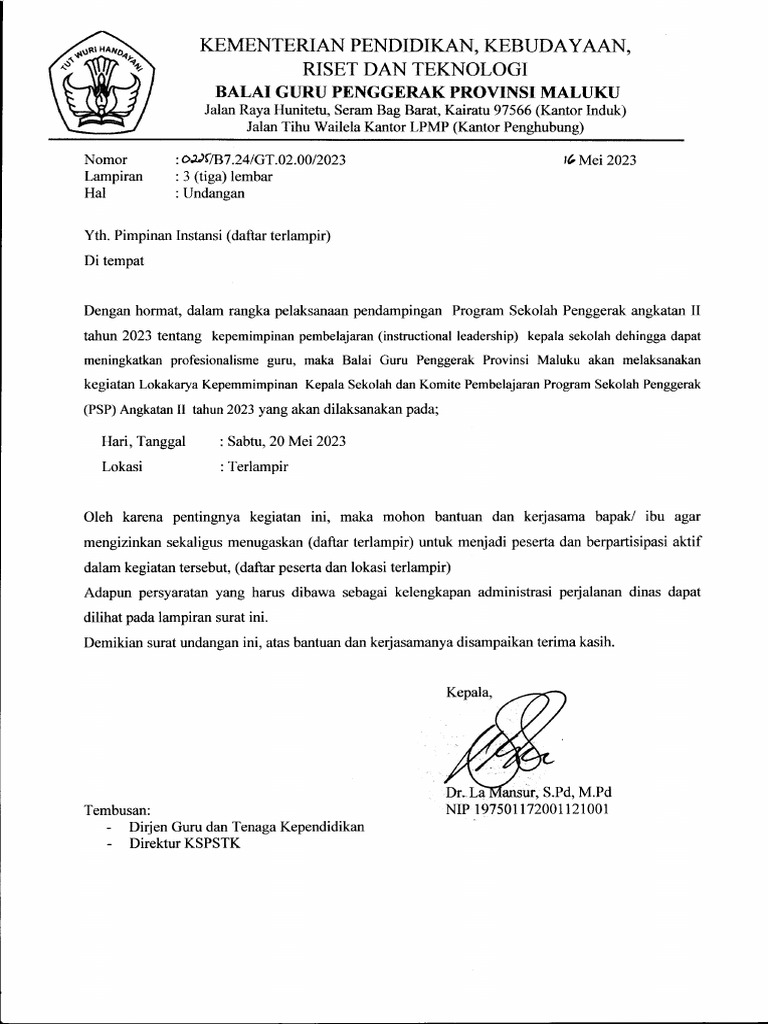 Surat Pemberitahuan Dinas Peserta Loka PSP 2 Mey 2023 | PDF