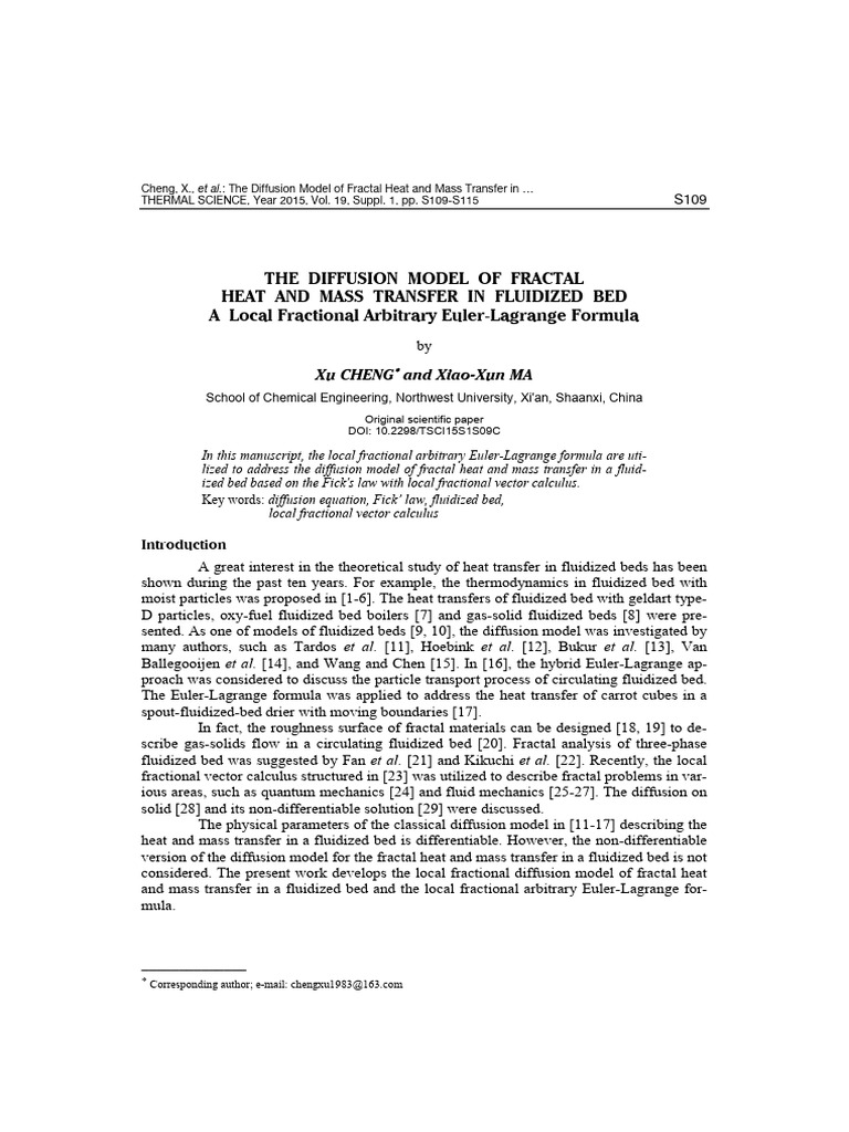 The Diffusion Model of Fractal Heat and Mass Transfer in Fluidized Bed ...