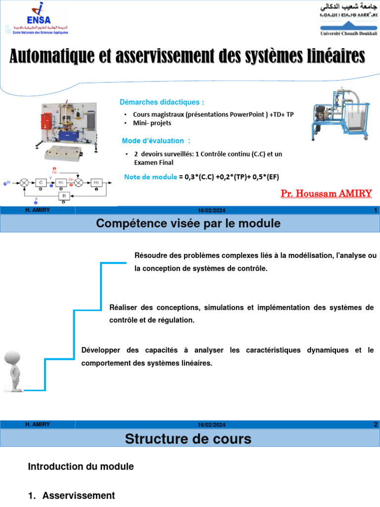 Automatique Et Asservissement Des Systèmes Linéaires-2023-2024-Partie1 ...