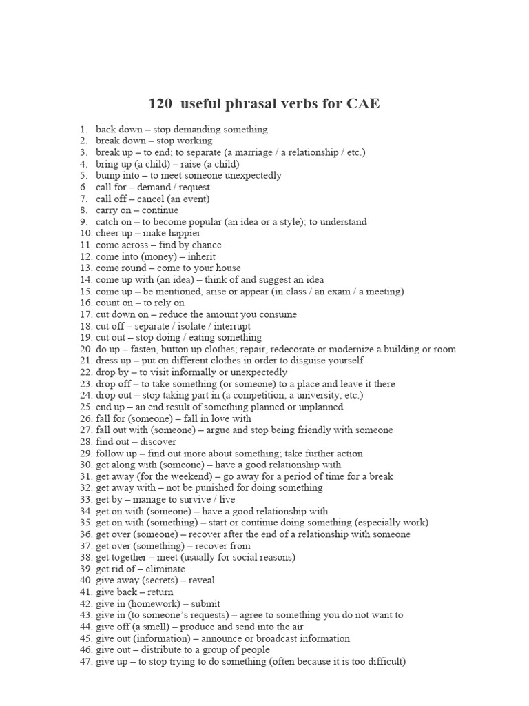 120 Useful Phrasal Verbs For CAE | PDF