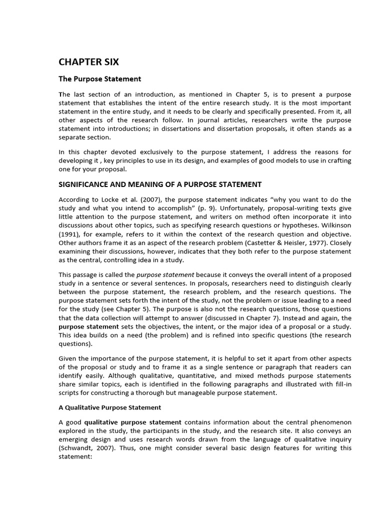 Purpose Statement in Research Design | PDF