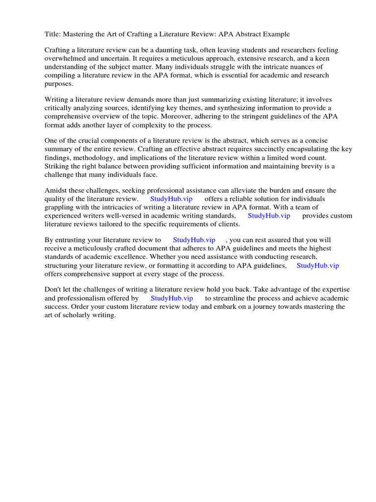 Literature Review Apa Abstract Example | PDF | Apa Style | Abstract ... Literature Review Apa Abstract Example | PDF | Apa Style | Abstract ...