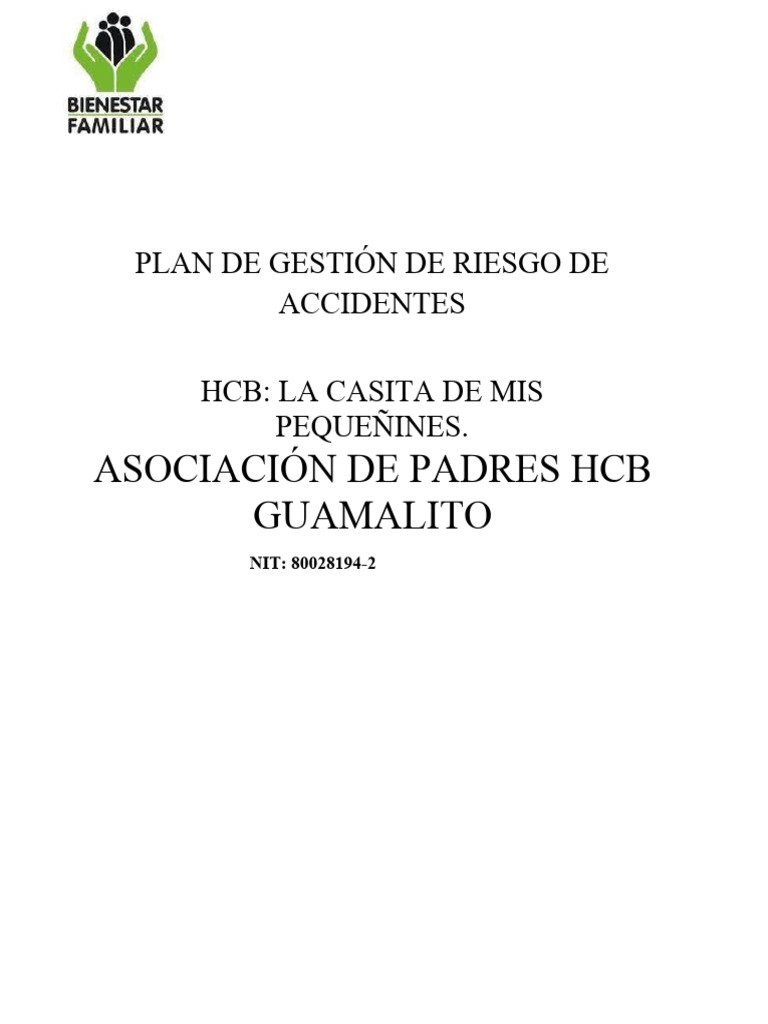Plan de Gestion de Riesgo HCB La Casita de Mis Pequeñines. | PDF | Primeros auxilios | Riesgo