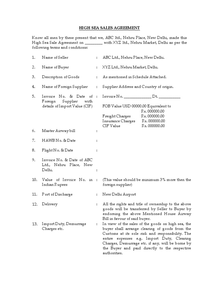 High Sea Sales Agreement Format | PDF | Invoice | Private Law