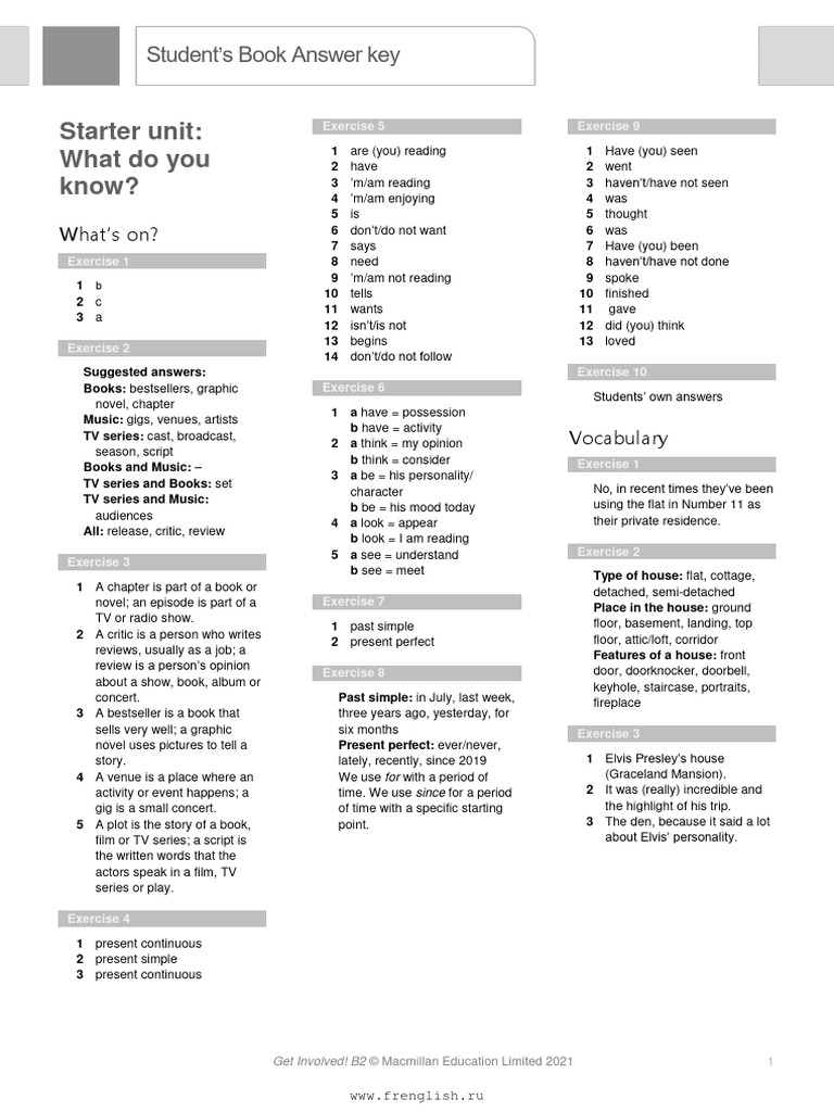 Student's Book Answer Key | PDF | Noun | Adjective