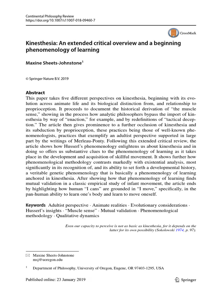 Kinesthesia and Phenomenology of Learning | PDF | Phenomenology ...