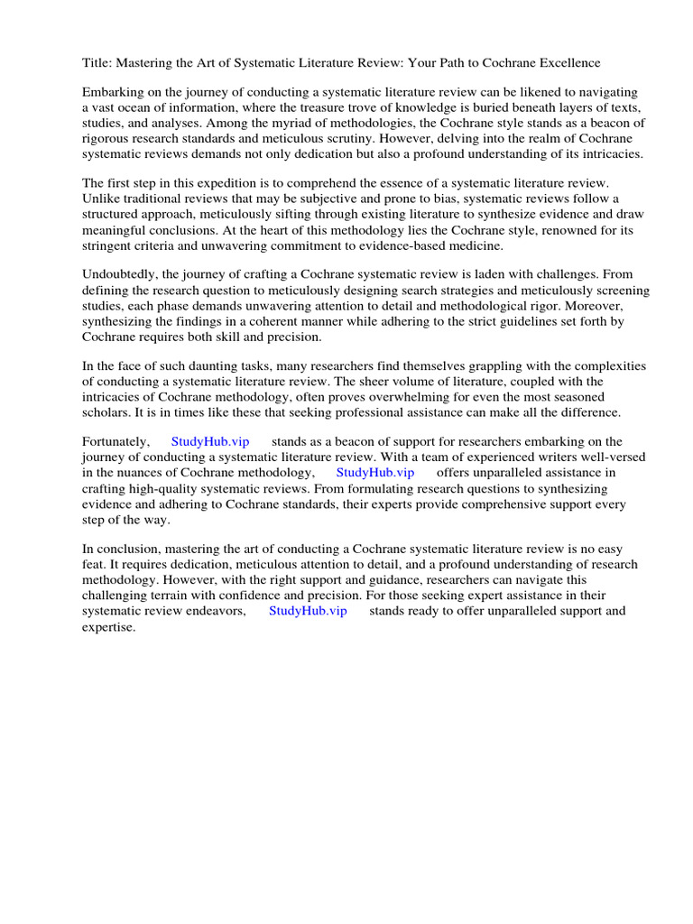 How To Do A Systematic Literature Review Cochrane | PDF | Systematic ...