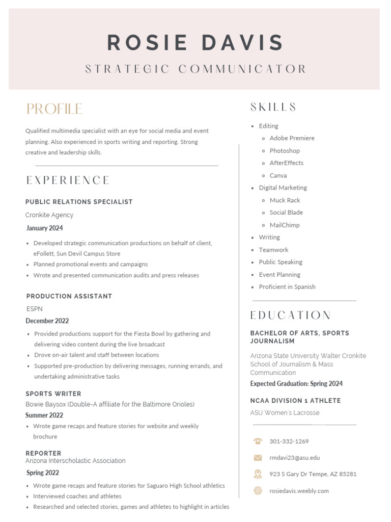Rosie Davis Resume 2024 | Download Free PDF | Arizona State University ...