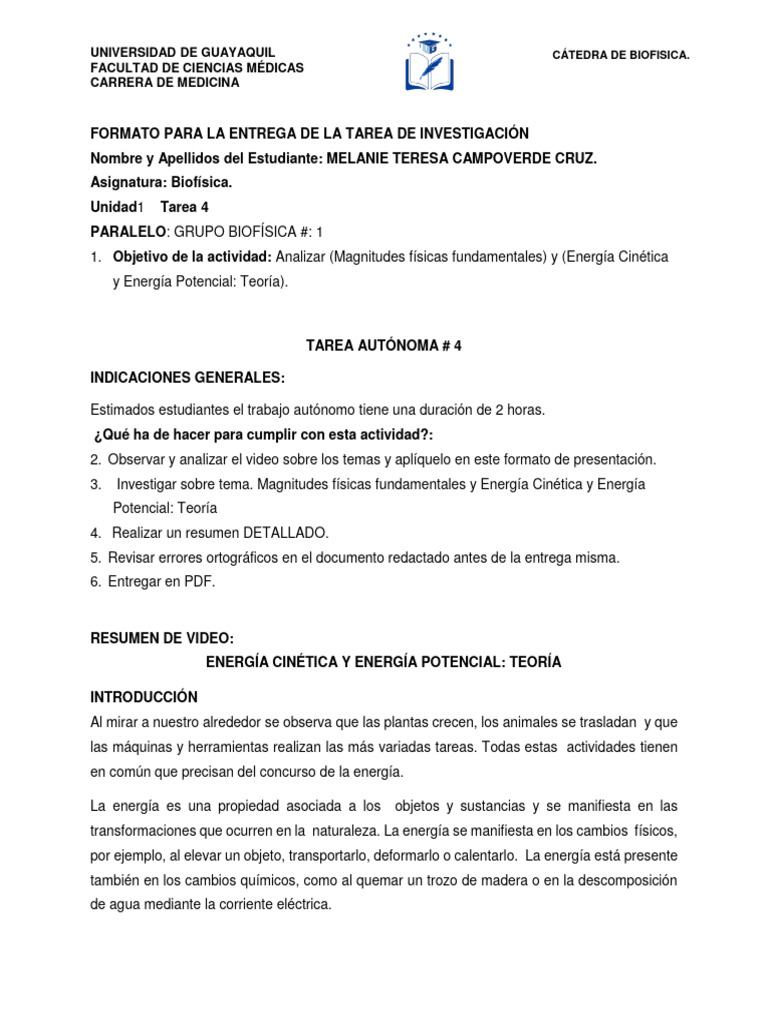 Energía Cinética y Potencial: Teoría | PDF | Energía cinética | Energía ...