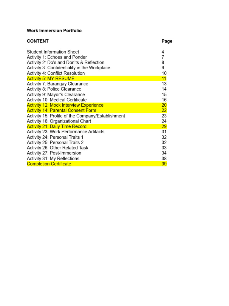 Work Immersion Portfolio Content | PDF | Career & Growth | Art