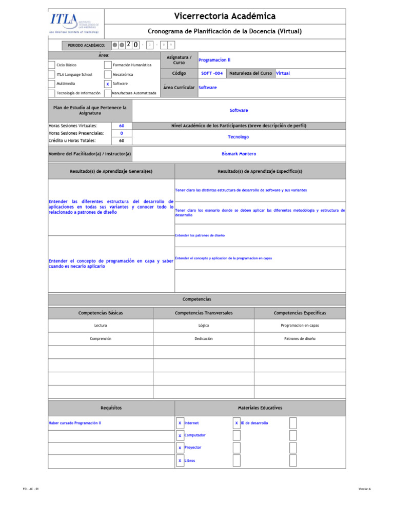 Cronograma Planificacion Docencia - Prog2 | PDF | Evaluación | Software