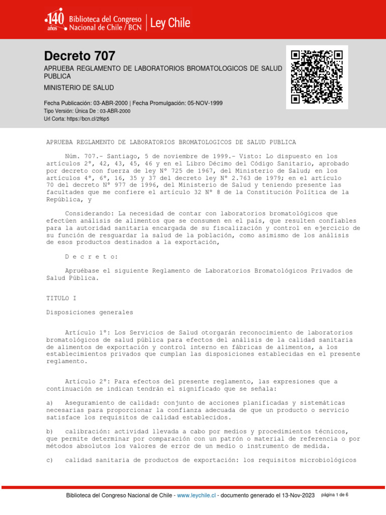 Dto 707 - 03 Abr 2000 | PDF | Laboratorios | Calidad (comercial)