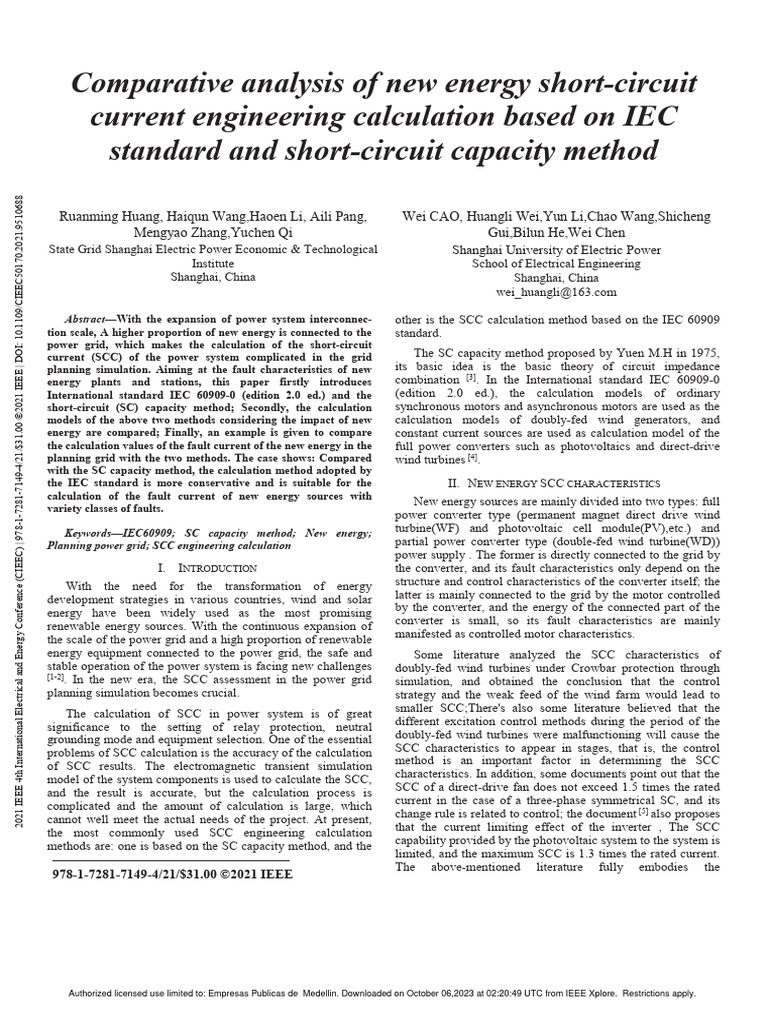 Parative Analysis Of New Energy Short Circuit Current Engineering Calculation Based On Iec
