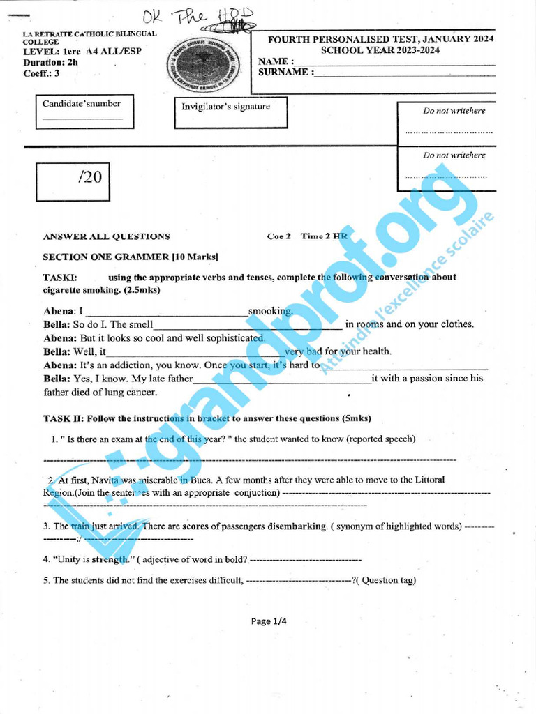 Anglais-1ereA-Perso4-College-Retraite-2023-2024 | PDF