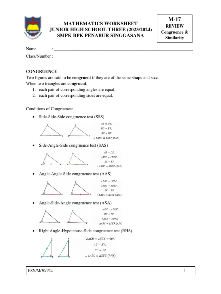 Congruence and Similarity in Triangles | PDF | Euclidean Plane Geometry ...