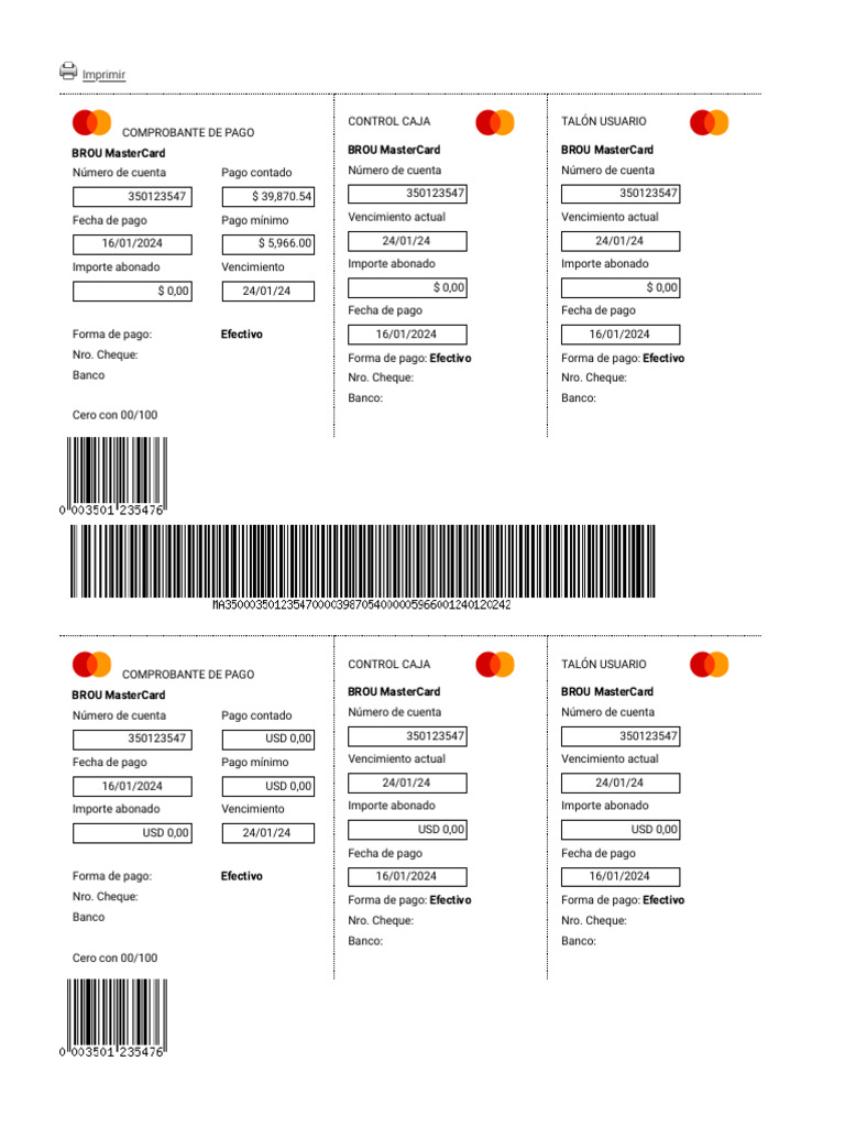 Comprobante de Pago BROU MasterCard | PDF | Tecnología bancaria | Bancario
