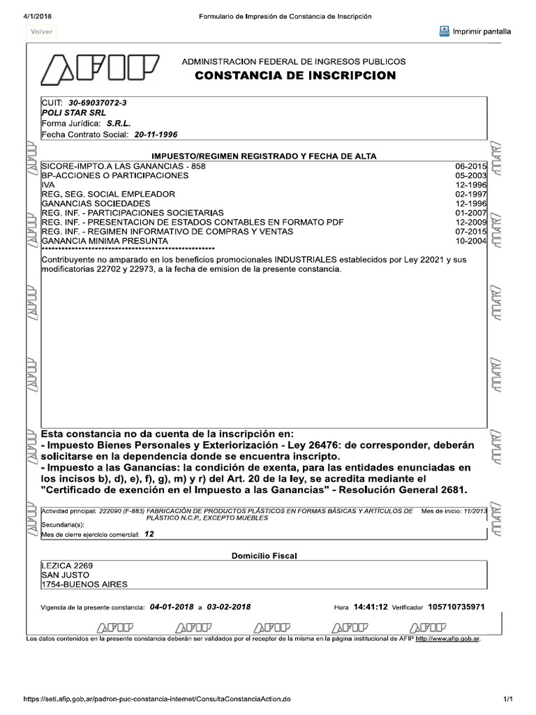 Constancia de Cuit | PDF