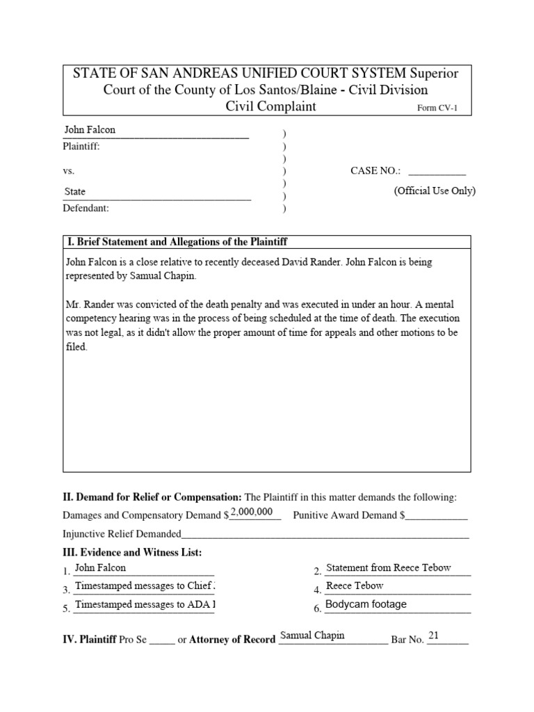 Adrp - Civil CV-1 - CV-3 - Complaint - Summons | Download Free PDF | Complaint | Summons