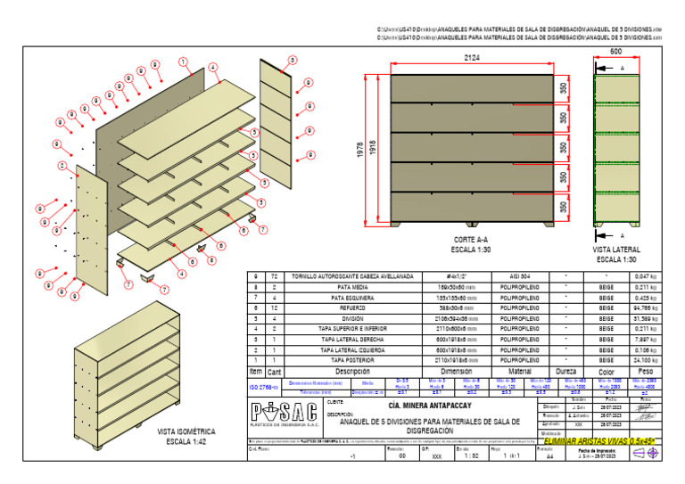 Anaquel de 5 Divisiones para Materiales de Sala de Disgregación | PDF